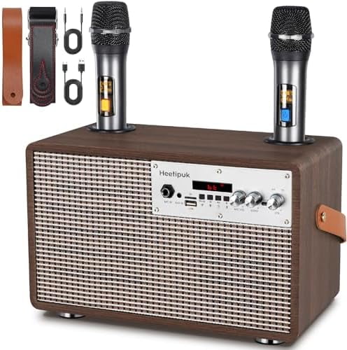 Portable Karaoke Machine,Retro Wooden Karaoke Machine for Adults and Kids with Two Bluetooth ...