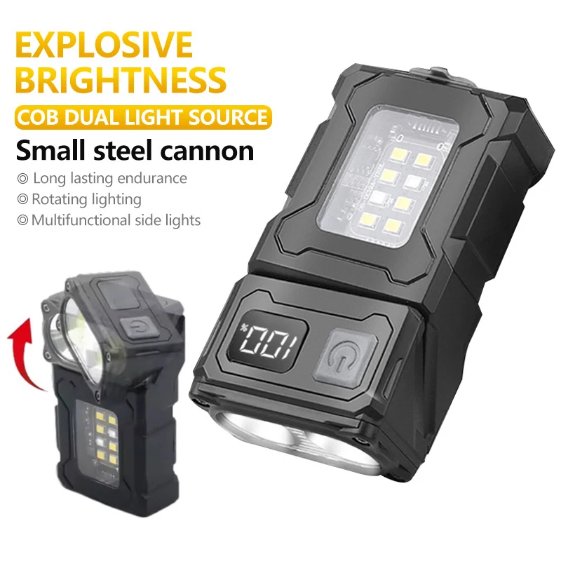 Portable Keychain Flashlight 180° Rotation Magnetic Work Lights 7 Modes ...