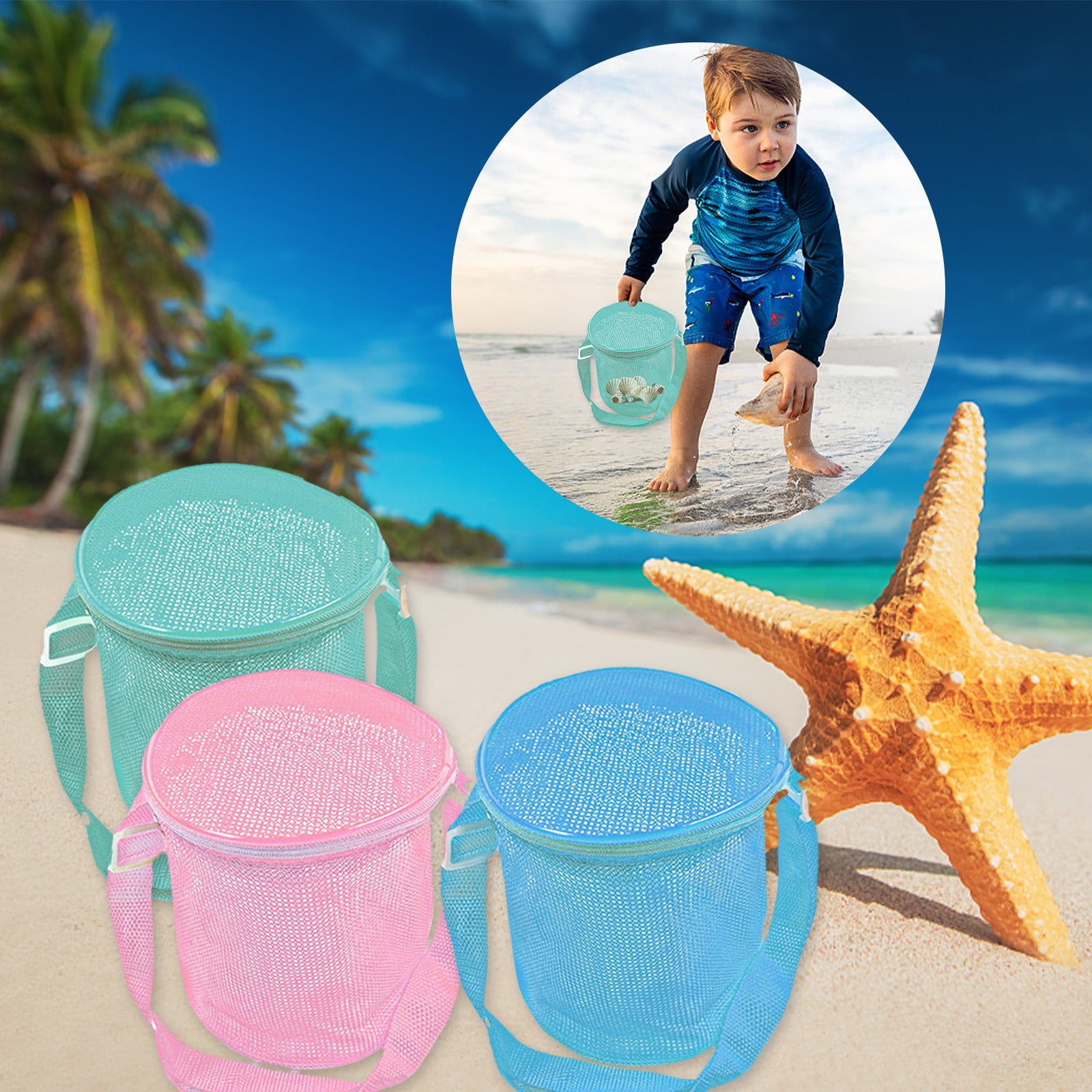Portable Kids Mesh Sand Toy Organizer Bucket - Quick Drain Beach ...