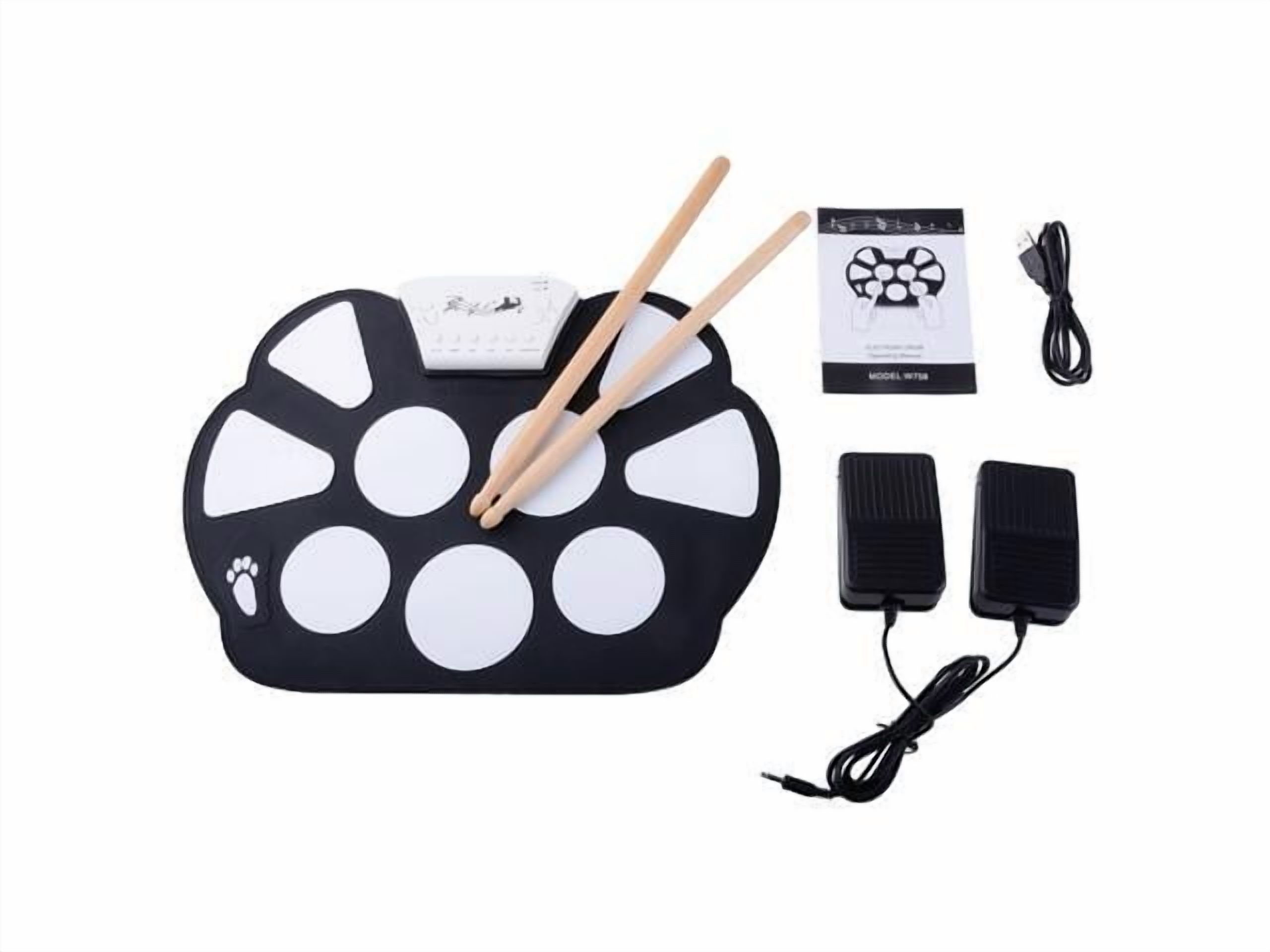 Portable Kids Roll up Electronic Digital Drum Kit with Drum Foot Pedal ...
