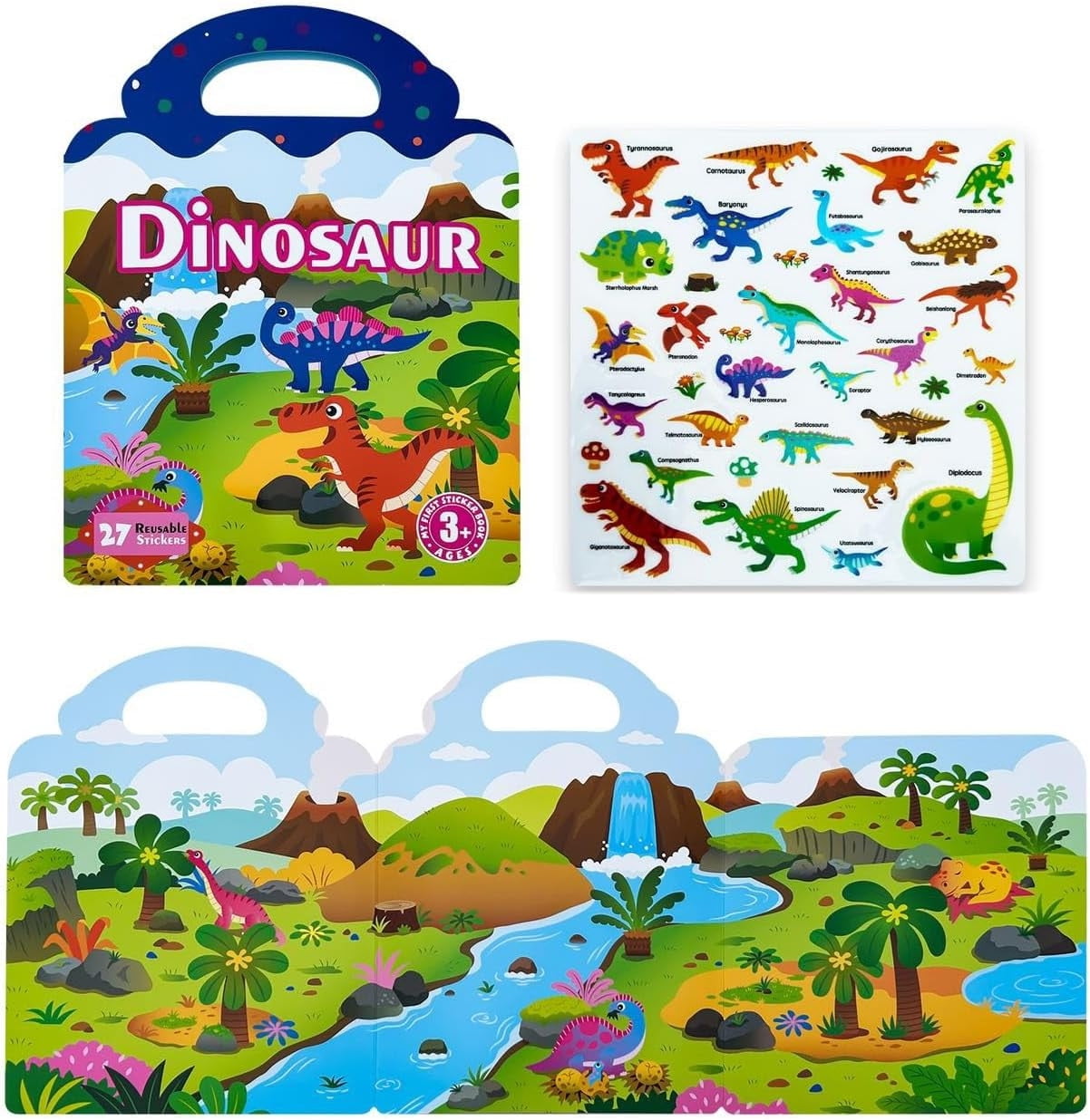 Portable Kids Sticker Book with Handle, 7-Themes Reusable & Washable ...