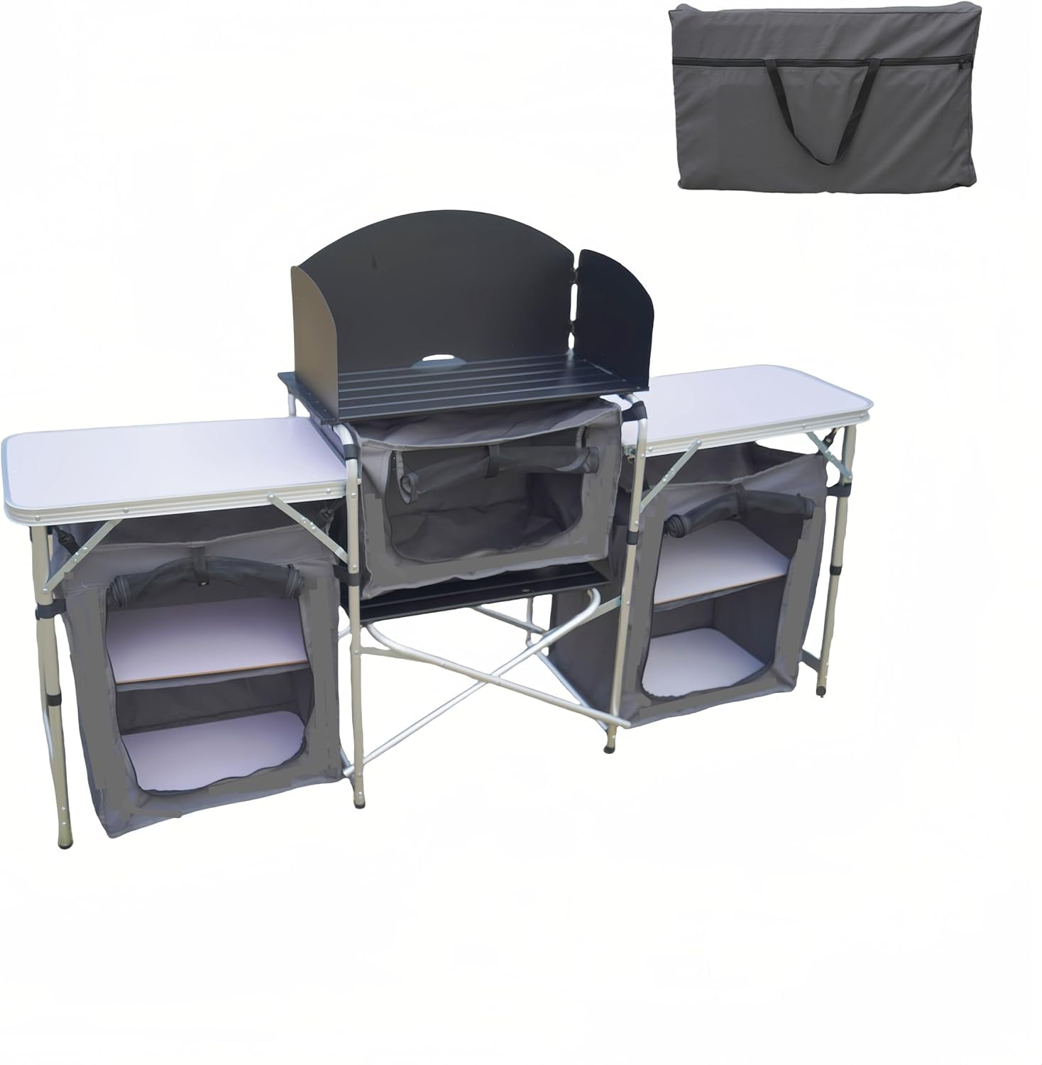 Portable Kitchen Camping Table with Storage Aluminum Picnic Table ...