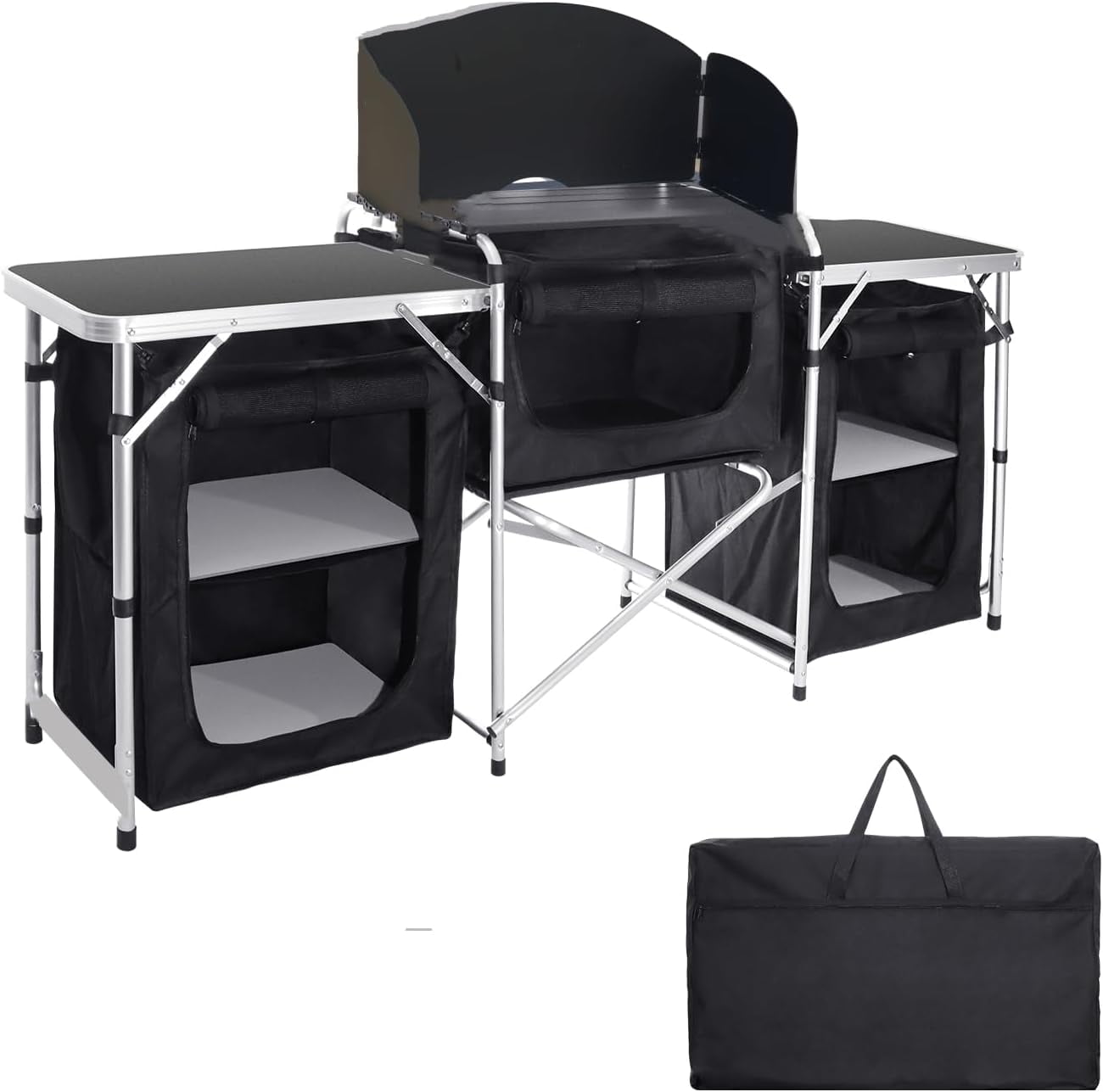 Portable Kitchen Camping Table with Storage Aluminum Picnic Table ...