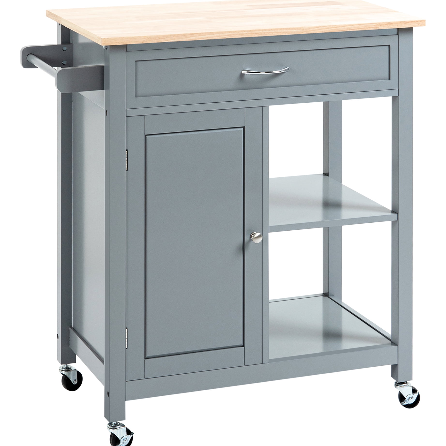 Portable Kitchen Island Desk, Gray, Solid Wood Surface, Drawer ...