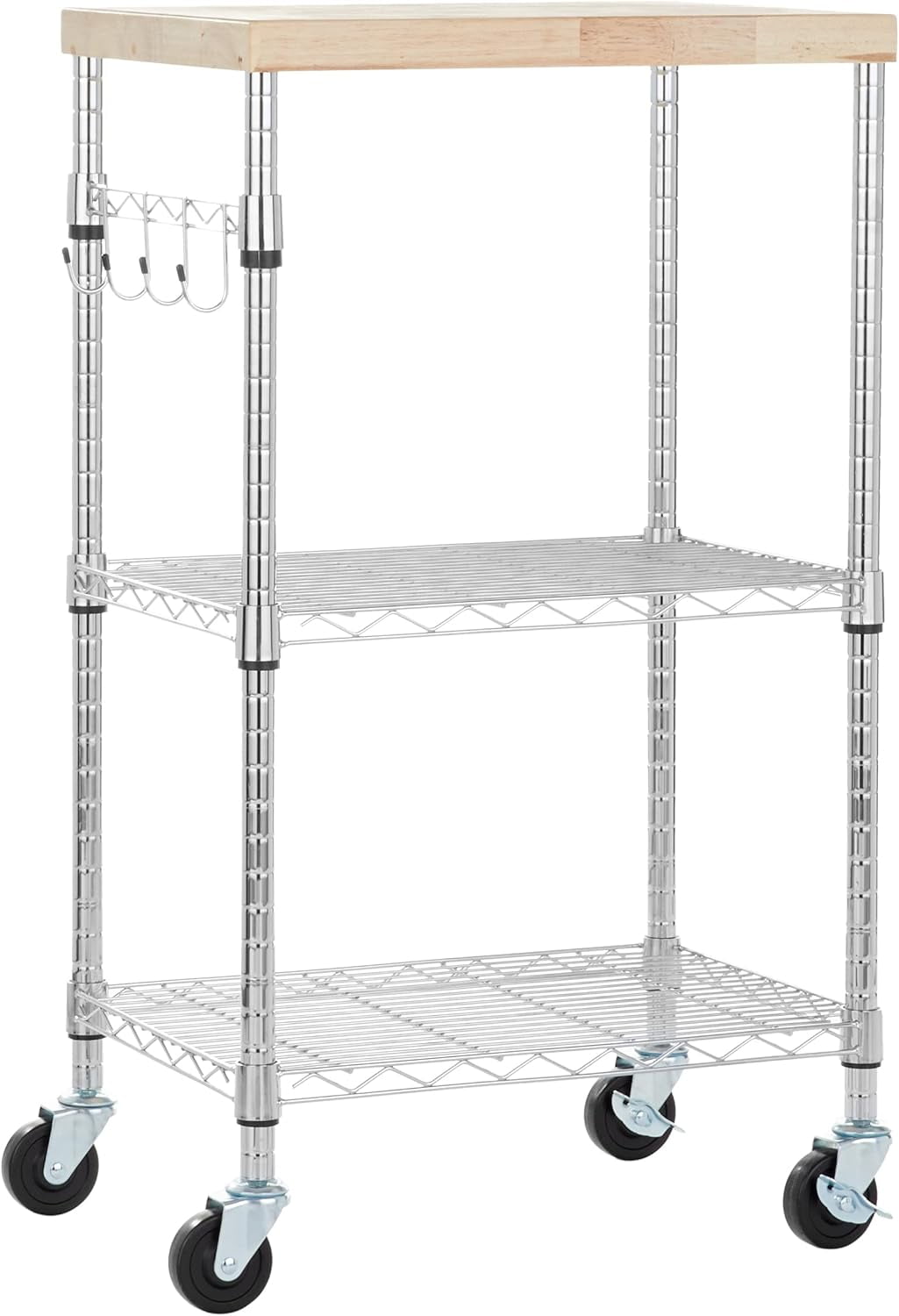 Portable Kitchen Storage Rack with Adjustable Shelves, 3 Tiers Wood ...