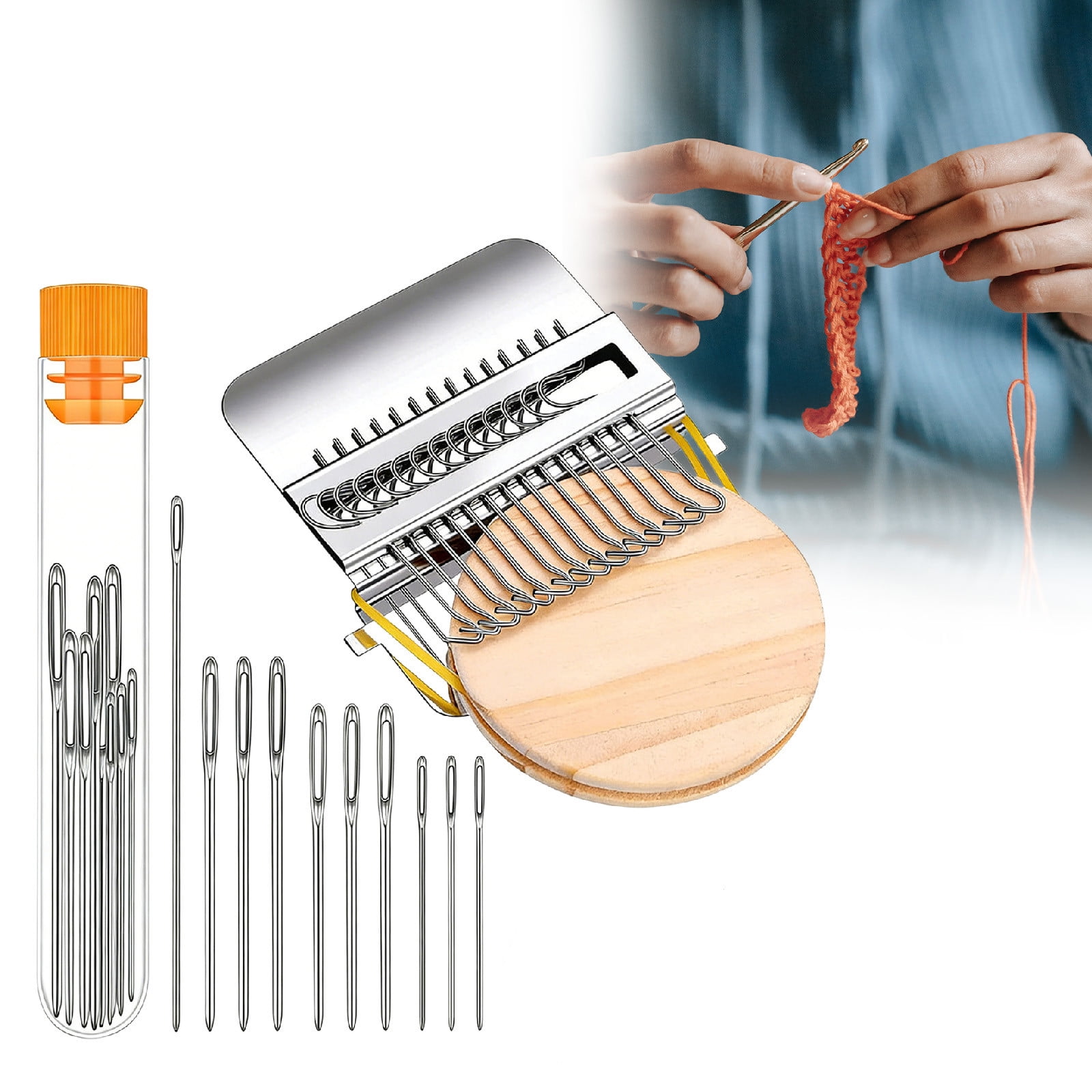 Portable Knitting Kit With Wood Set And Needle Bottles, Easy To Use For ...