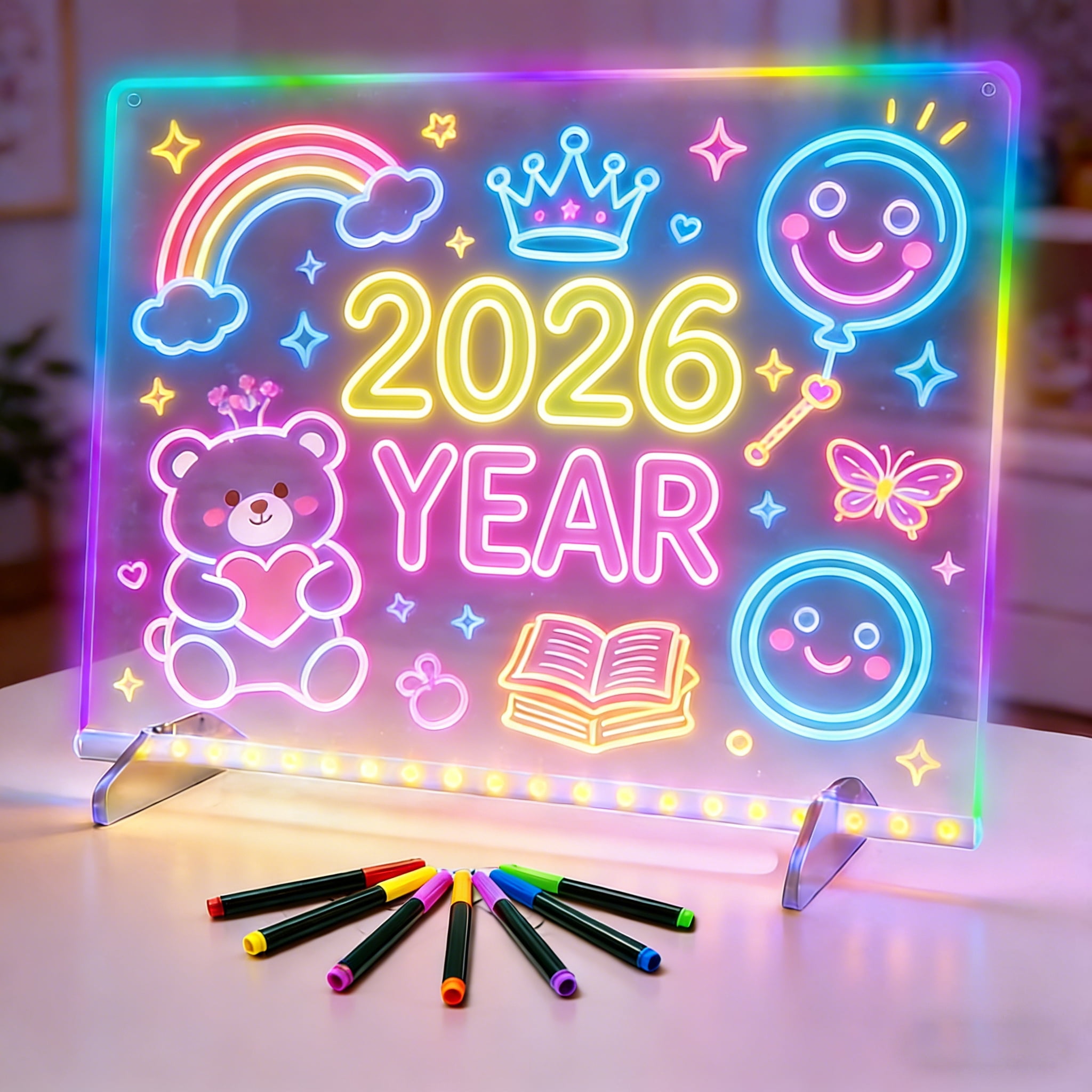 LED Drawing Board with 7 Color Light Modes, 13.8"x10" Neon Art Dry ...