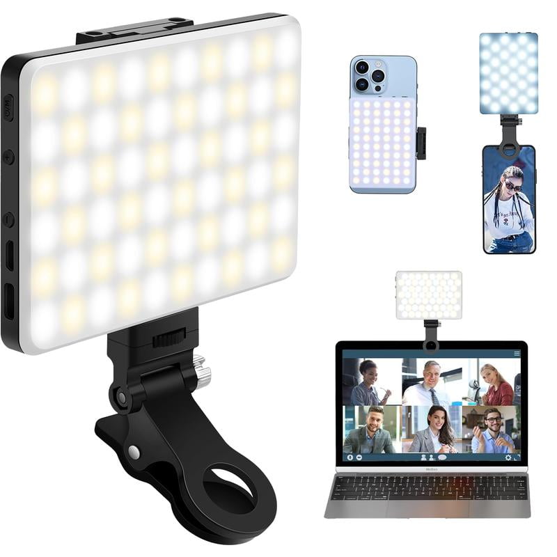 Portable LED Selfie Light with Front & Back Phone Clip, High Power 60 ...