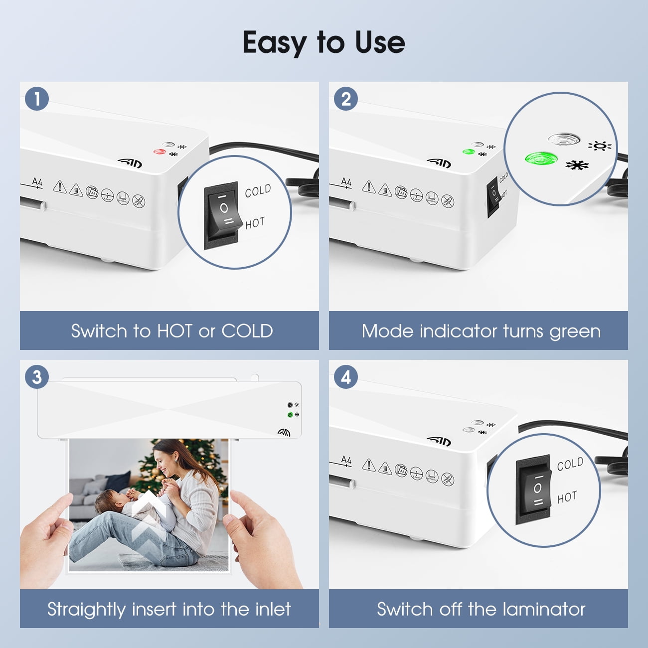 Portable Laminator A4 with Hot Cold Modes, 9 inch Thermal Laminating Machine with Laminating ...