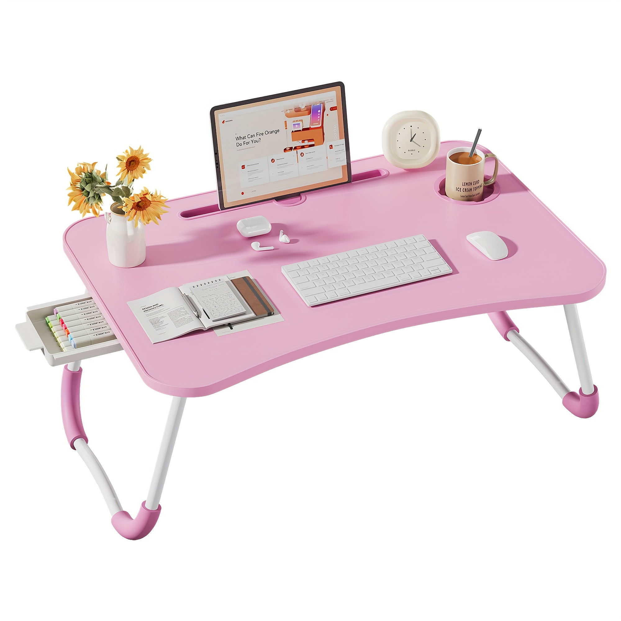 Portable Lap Desk with Drawer & Cup Holder - Large Bed Tray for Laptop ...