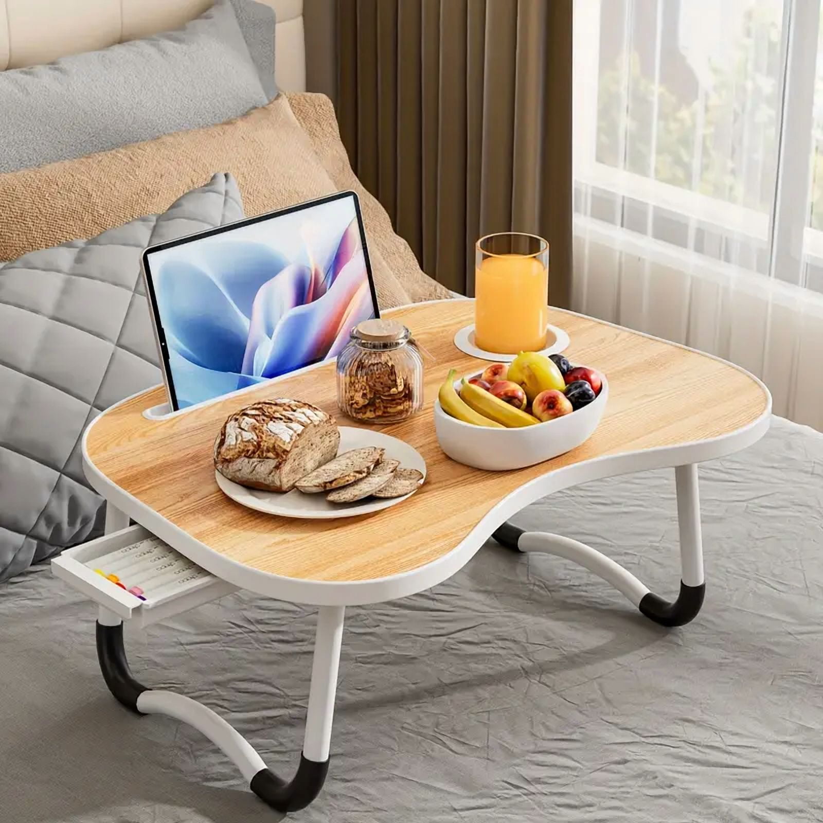 Portable Laptop Bed Table With Cup Holder And Drawer, Multifunctional ...