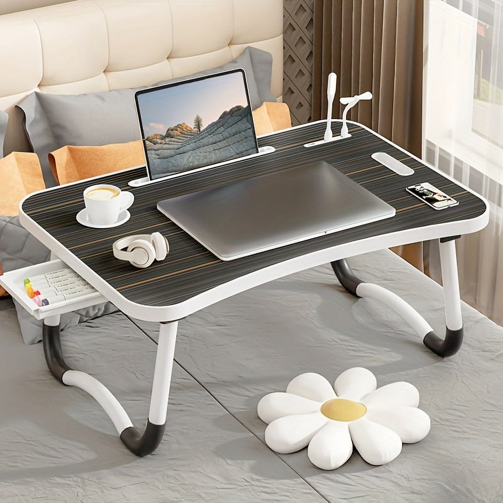 Portable Laptop Desk with USB Light, Small Fan, Cup Holder, Tablet Slot ...