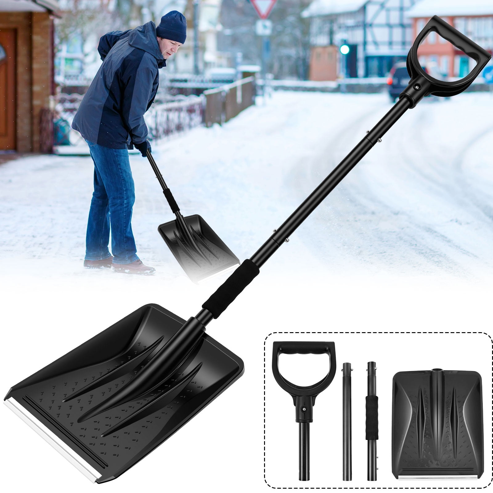 Portable Large Capacity Snow Shovel Stainless Steel Handle Removable ...