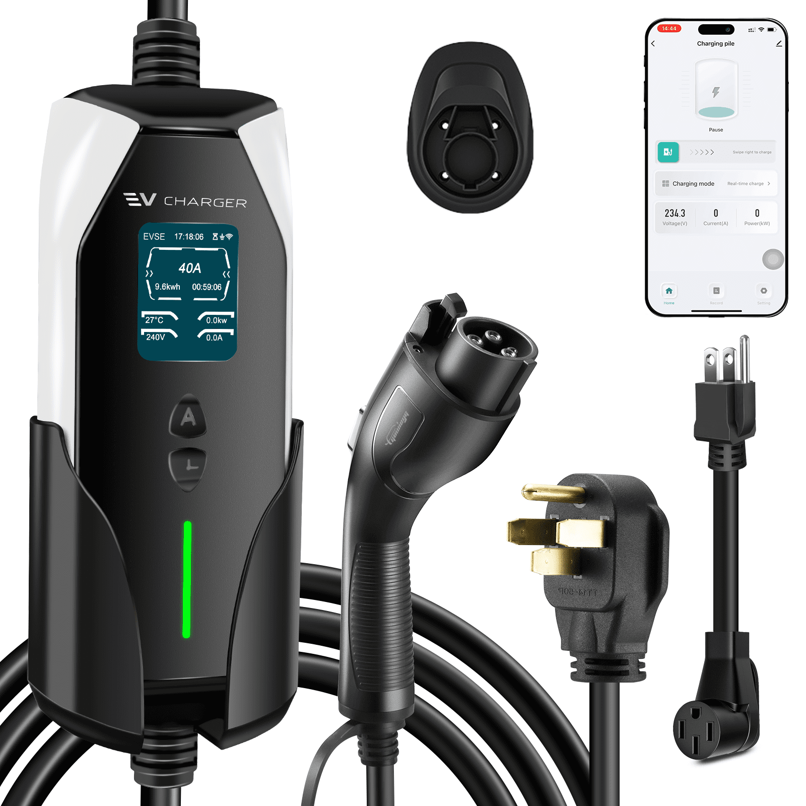 Portable Level 1&2 EV Charger, 40A 100-240V 25FT J1772 Charger ...