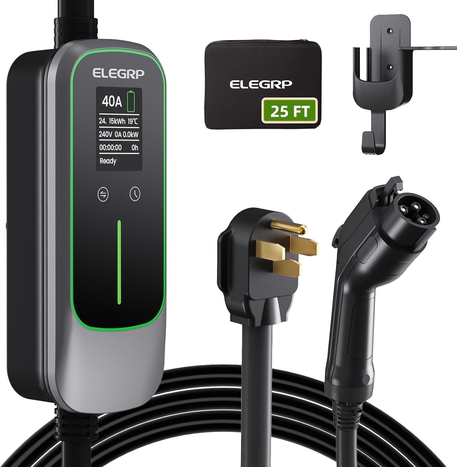 ELEGRP Portable Electric Vehicle Charger Level 2, EV Charger 240V 40A ...