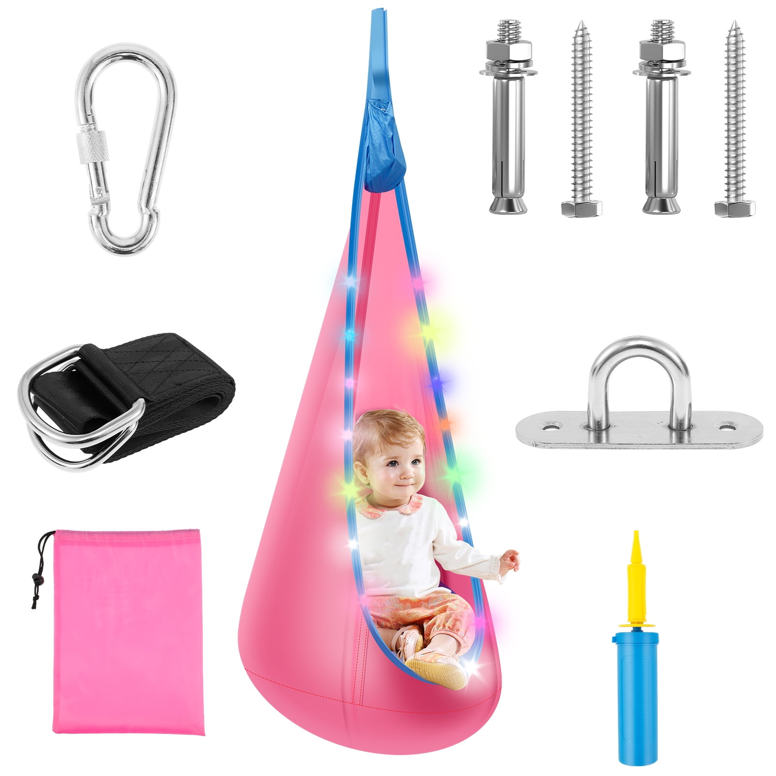 Portable Light Up Pod Swing Nylon Kids Hanging Pod Swing Chair with LED ...