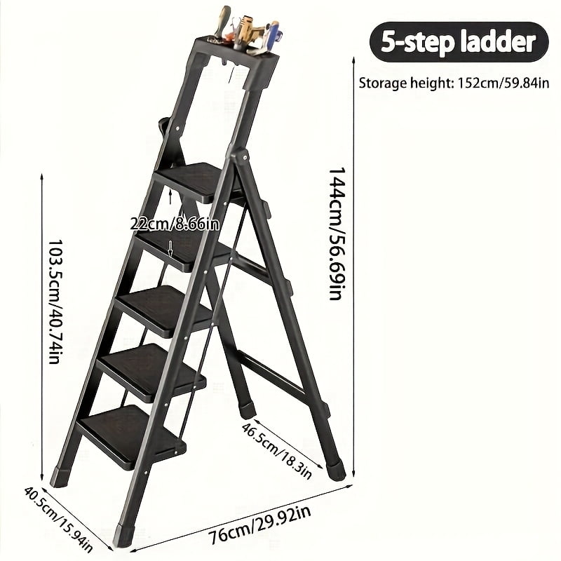 Portable Lightweight 3/4/5 Step Folding Metal Ladder with Handrail ...
