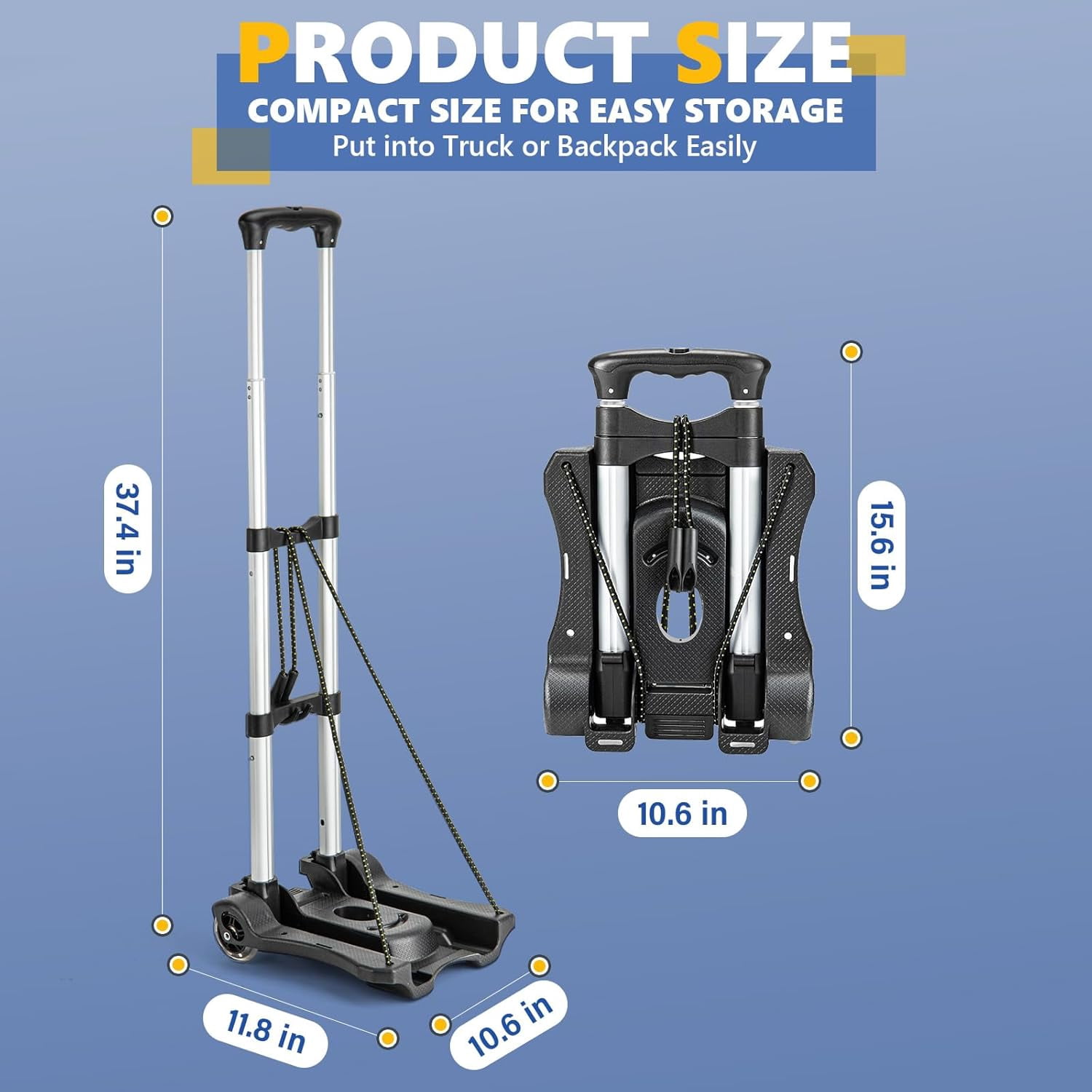 Portable Lightweight Folding Hand Truck Dolly with 2 Wheels for Airport ...