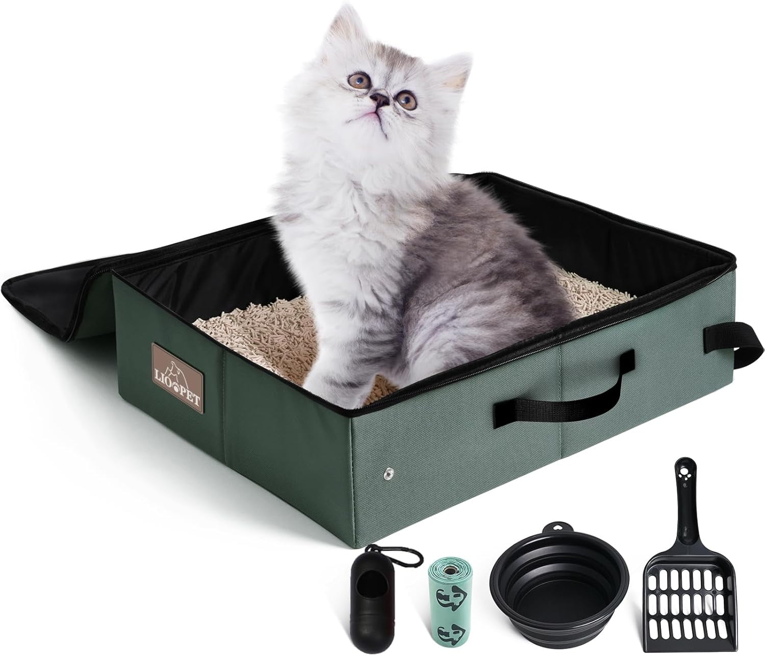 Portable Litter Box for Cats Kitten Foldable Travel Litter Box with Lid ...