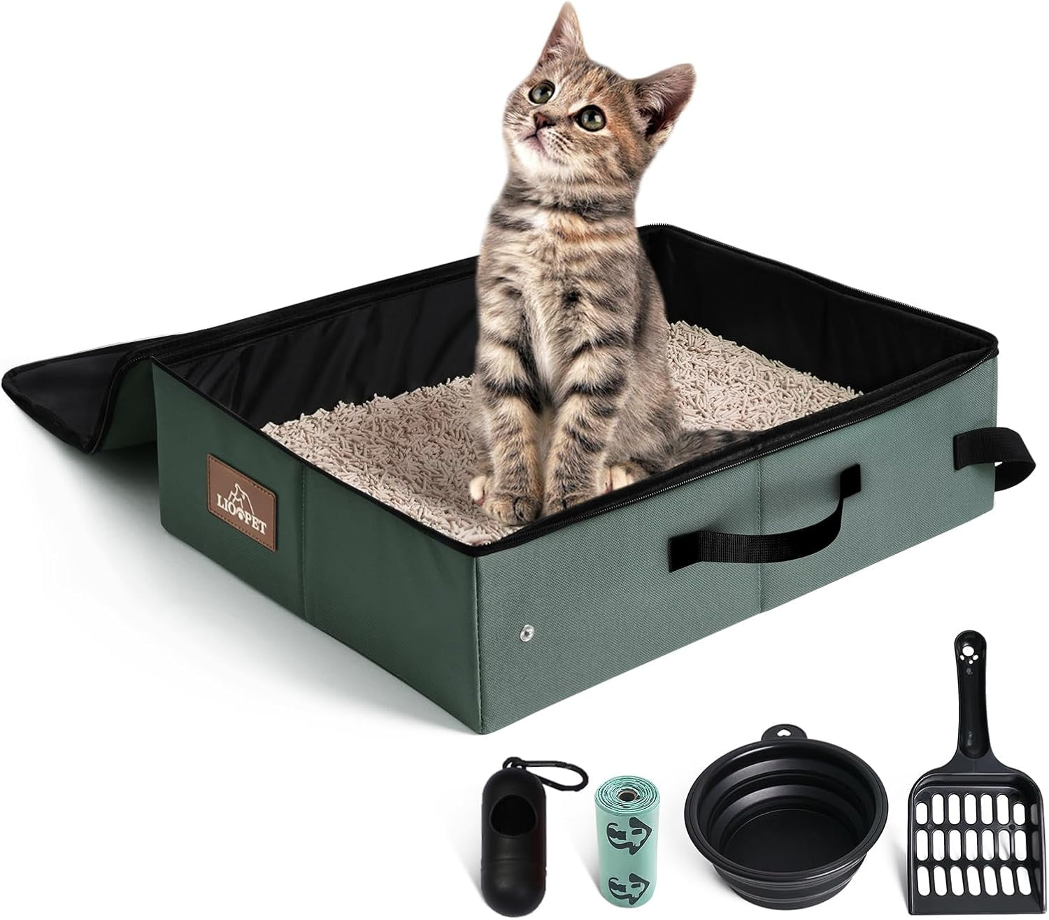 Portable Litter Box with Lid, Leak-Proof Collapsible Cat Litter Box ...