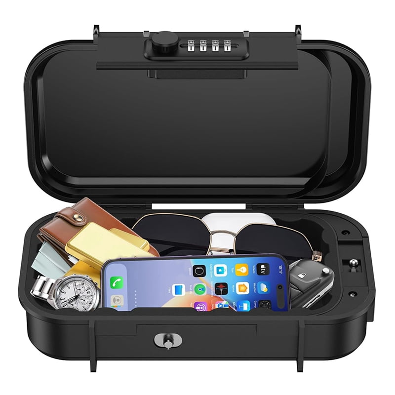 Portable Lock Box, 4-Digit Combination Lock Box for Travel, Anti-Theft ...