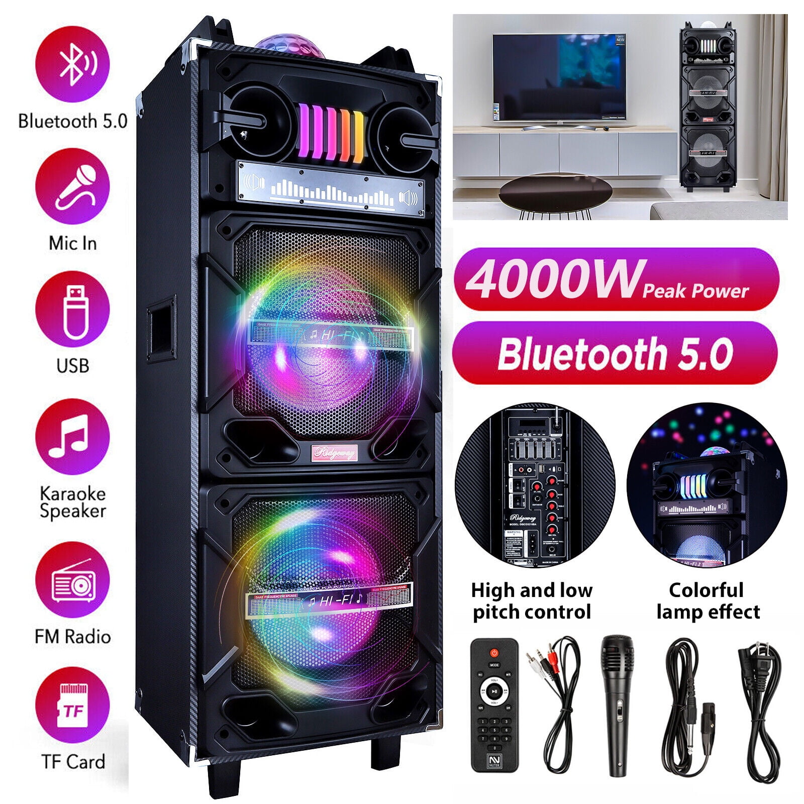 Portable Loud Wireless Stereo Bluetooth Speaker Dual 10" Woofer W ...