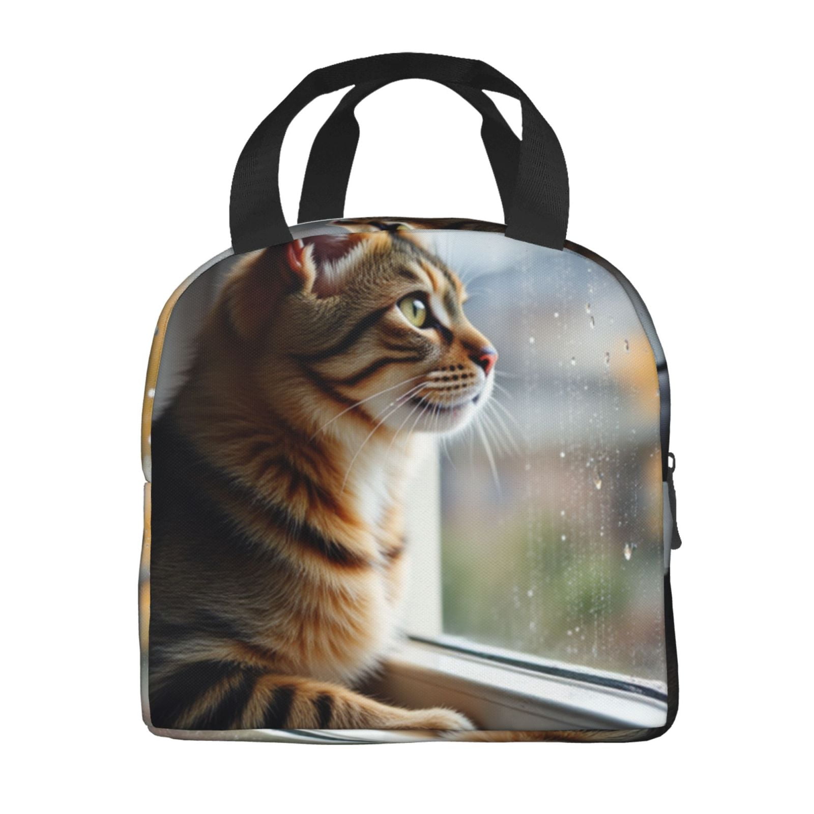 Portable Lunch Bag Insulated A Tabby Cat Sitting On A Window Sill ...