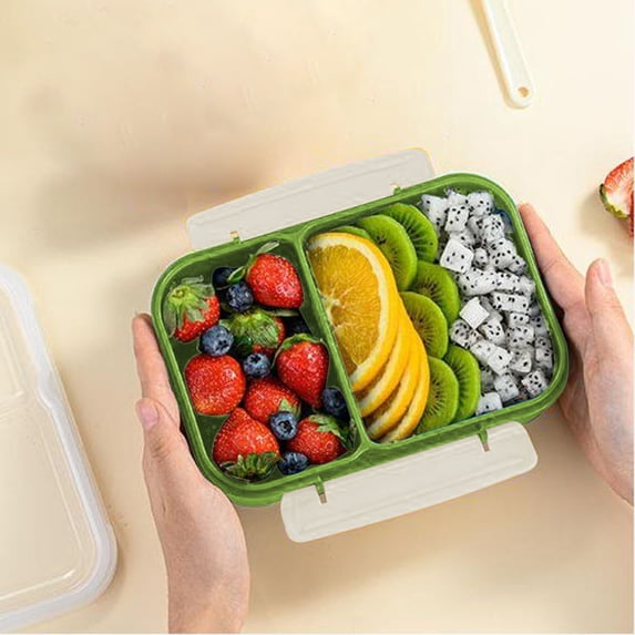 Portable Lunch Box with Leak Proof Lid, 3 Compartment Food Storage ...