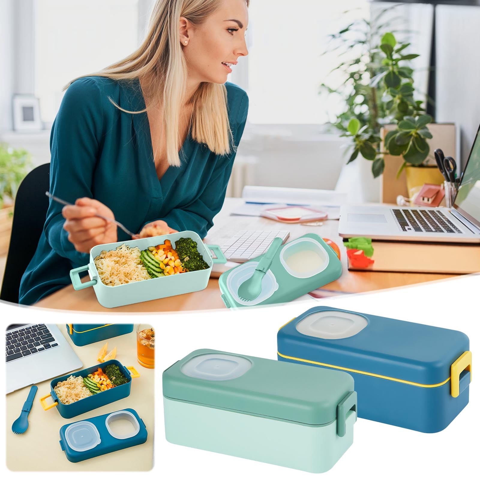 Portable Lunch Carrier, Insulated Food Container, Dual Compartment ...