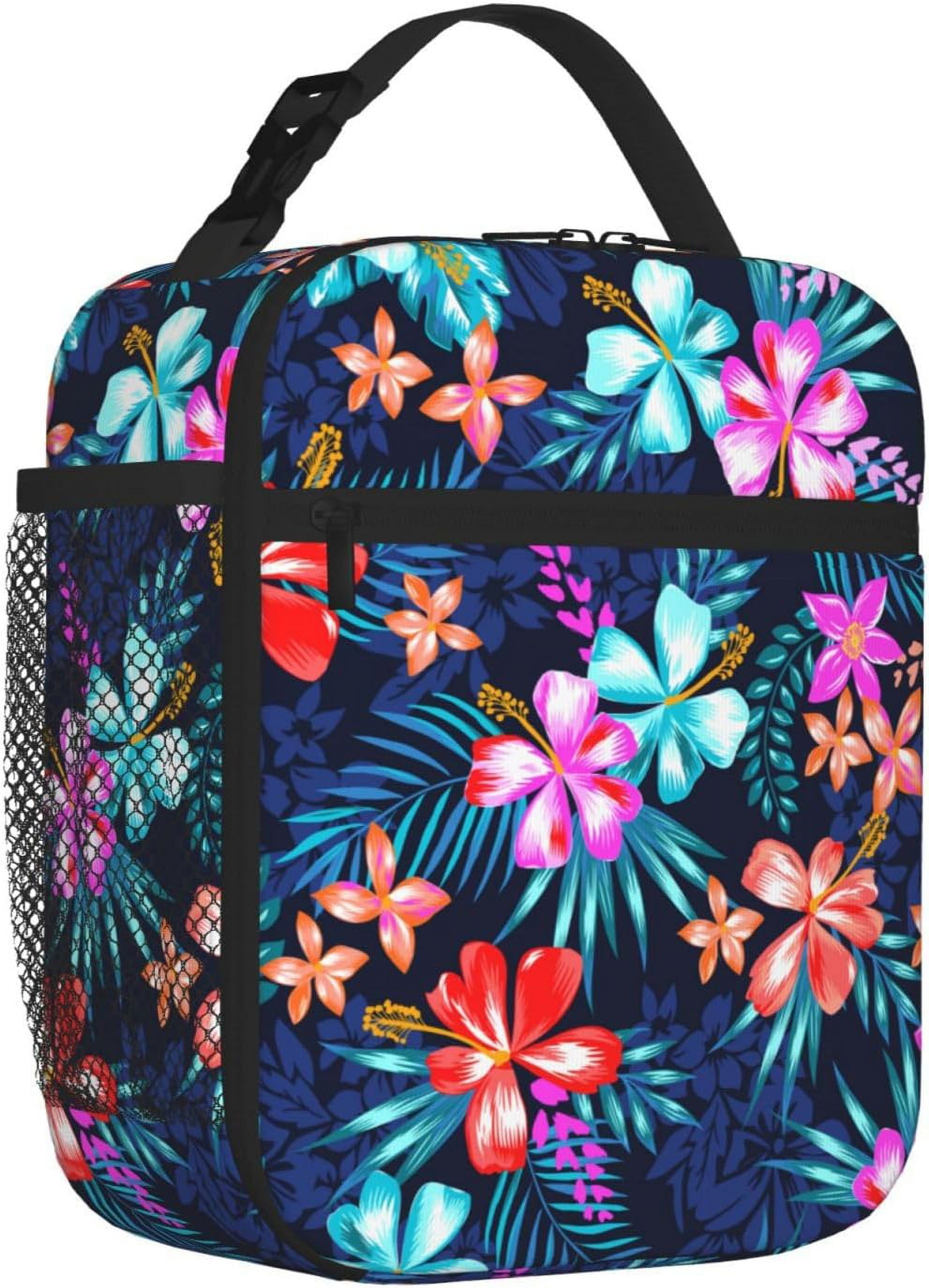 Portable Lunch Tote for Hawaiian Colorful Hibiscus Flowers Tropical ...