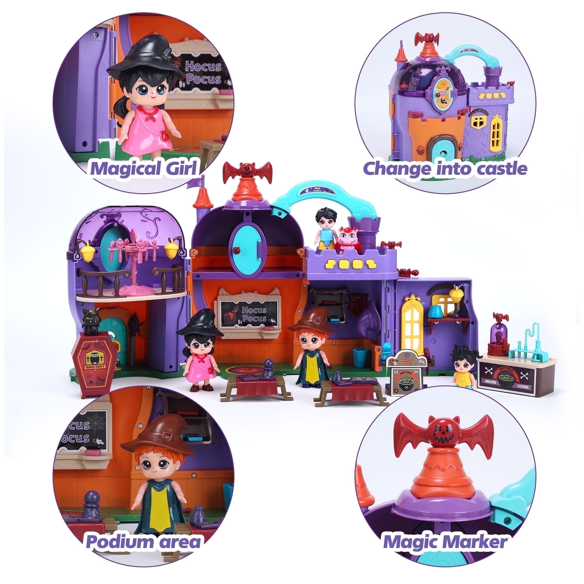 Portable Magical Princess Castle Dollhouse with Four Dolls and Magic ...