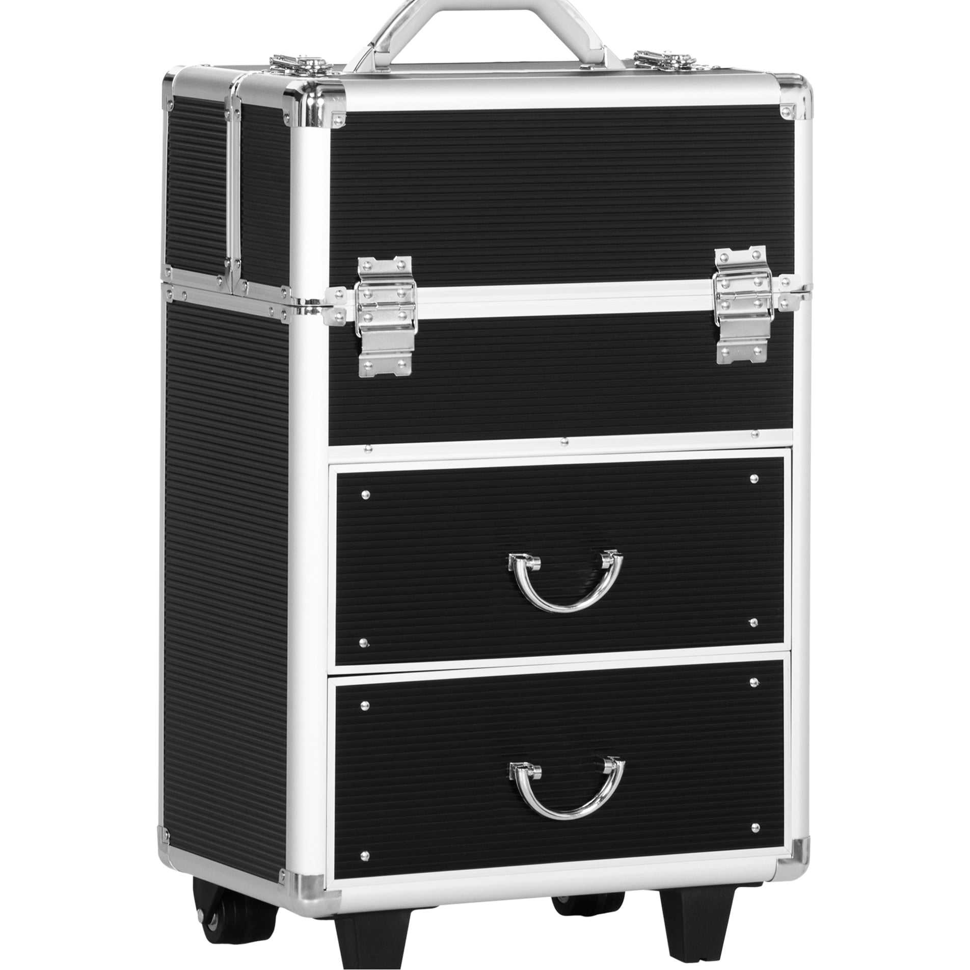 Portable Makeup Chest - Black With Lock And Easy Rolling Wheels Trunk ...