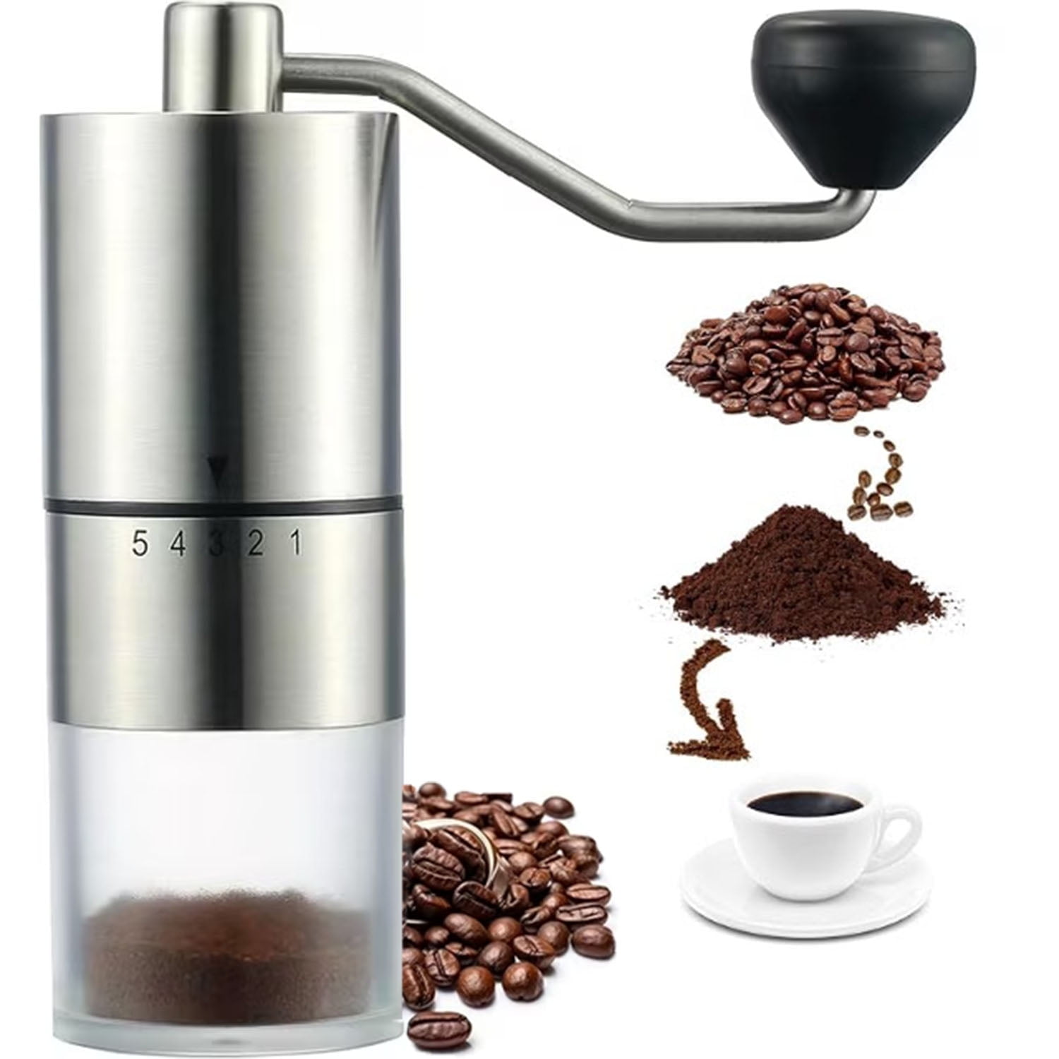 Portable Manual Coffee Grinder - Conical Burr with 5 Adjustable ...
