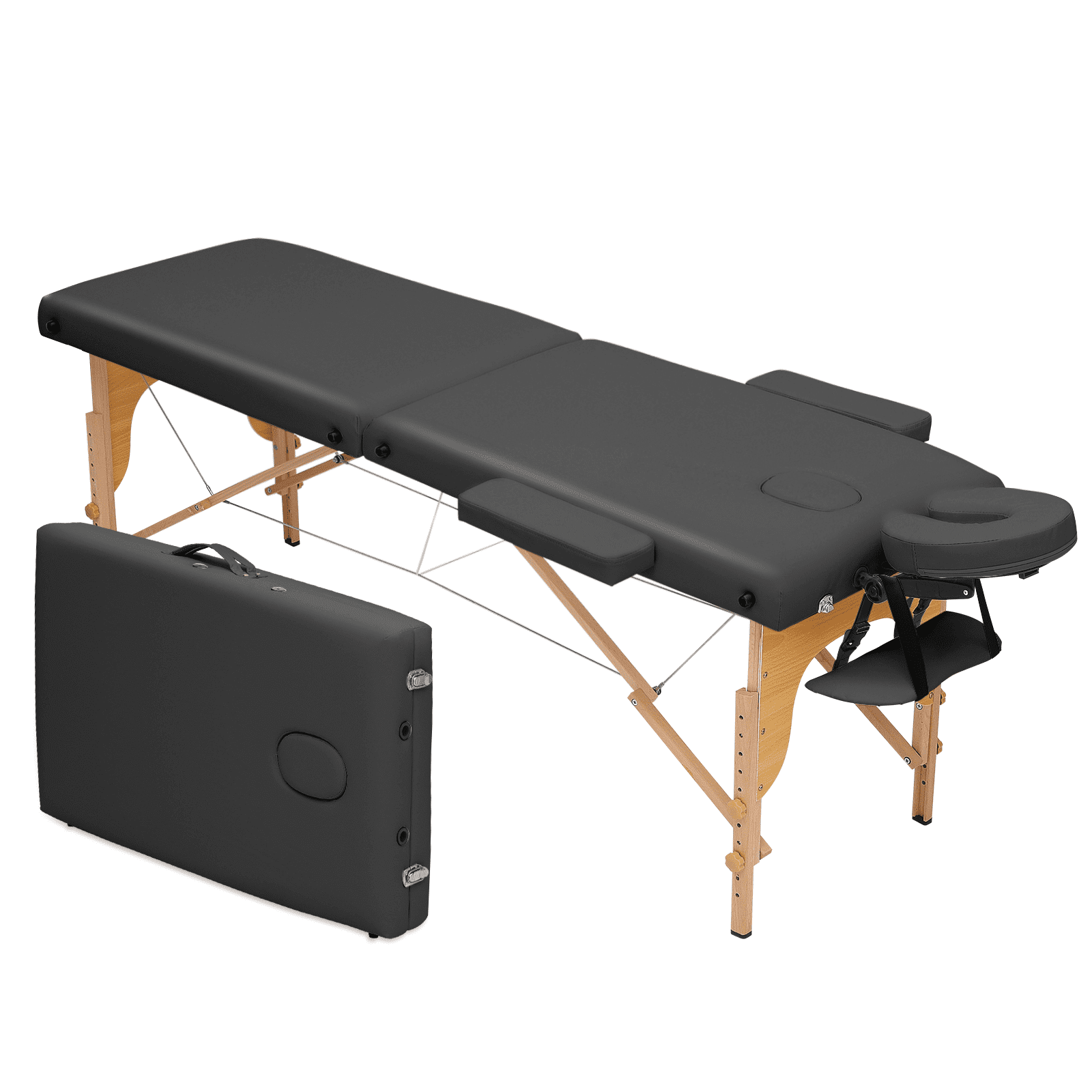 Portable Massage Table Black Adjustable Height Tilt Headrest Foldable ...