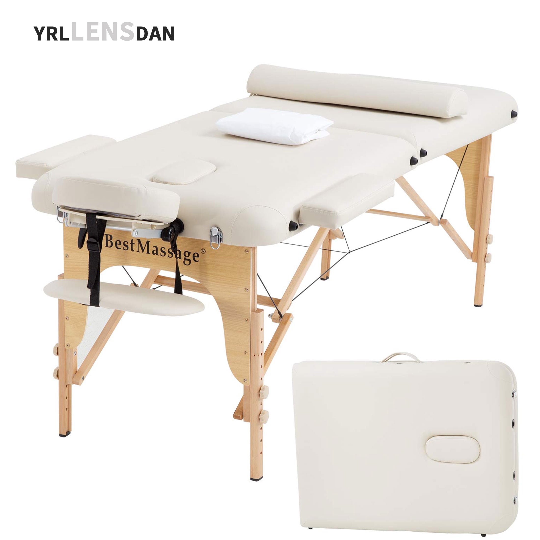 YRLLENSDAN Foldable Massage Table with Bed Cover,Bolsters and Side ...