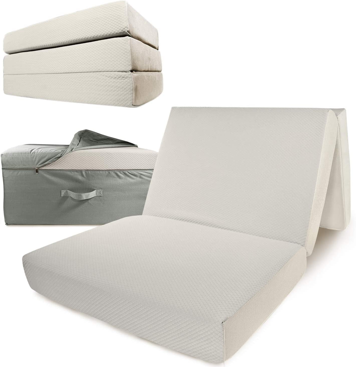 Portable Mattress - Folding Memory Foam Guest Fold Up Bed w/Case | Tri ...