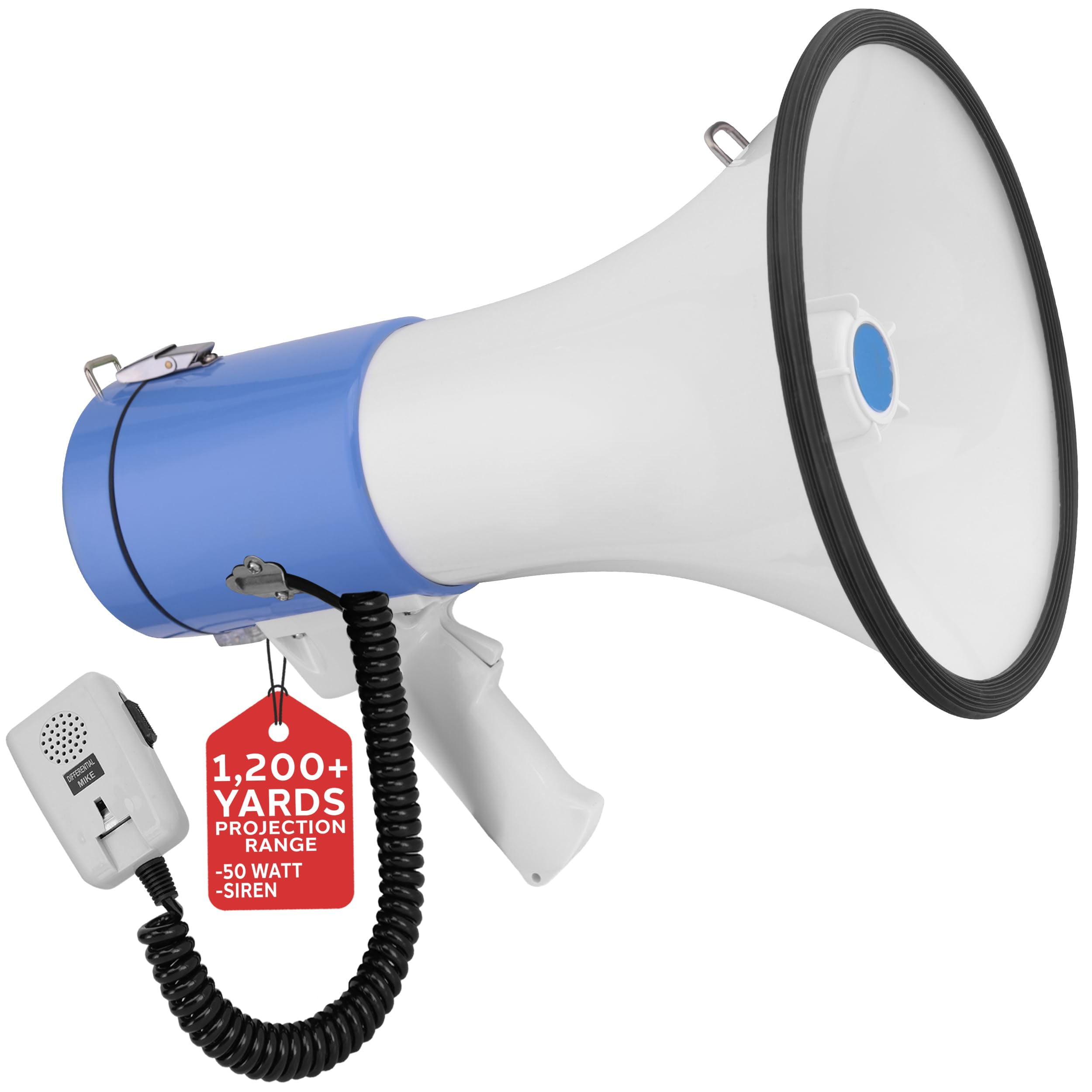 Portable Megaphone Speaker PA Bullhorn - Built-in Siren, 50W Adjustable ...