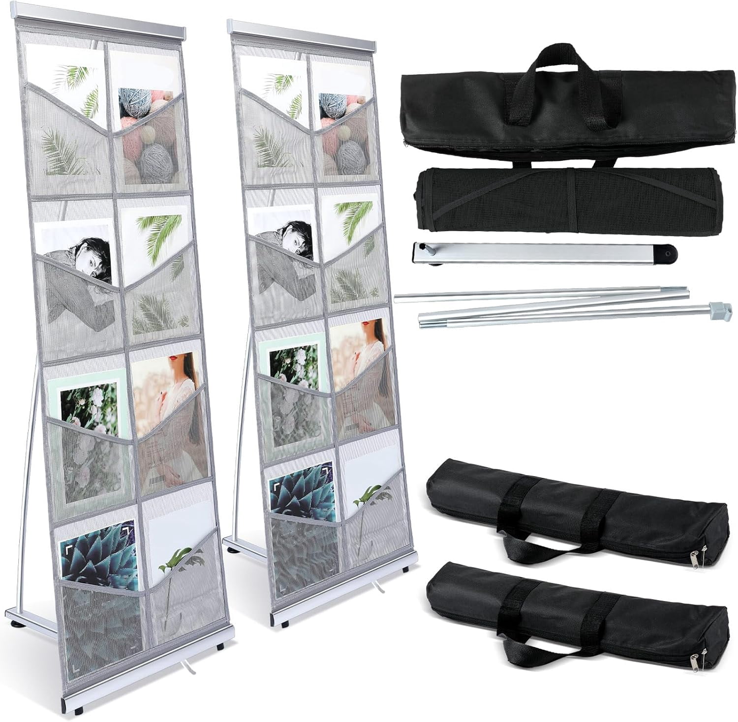 Portable Mesh Roll-up Magazine Display Stand with 8 Pockets ...