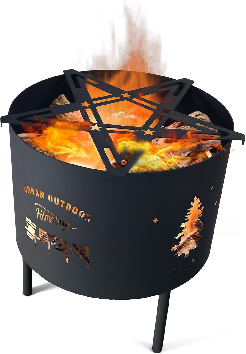 Portable Metal Fire Pit, Small Cylindrical Wood Burning Grill Fire Pits ...
