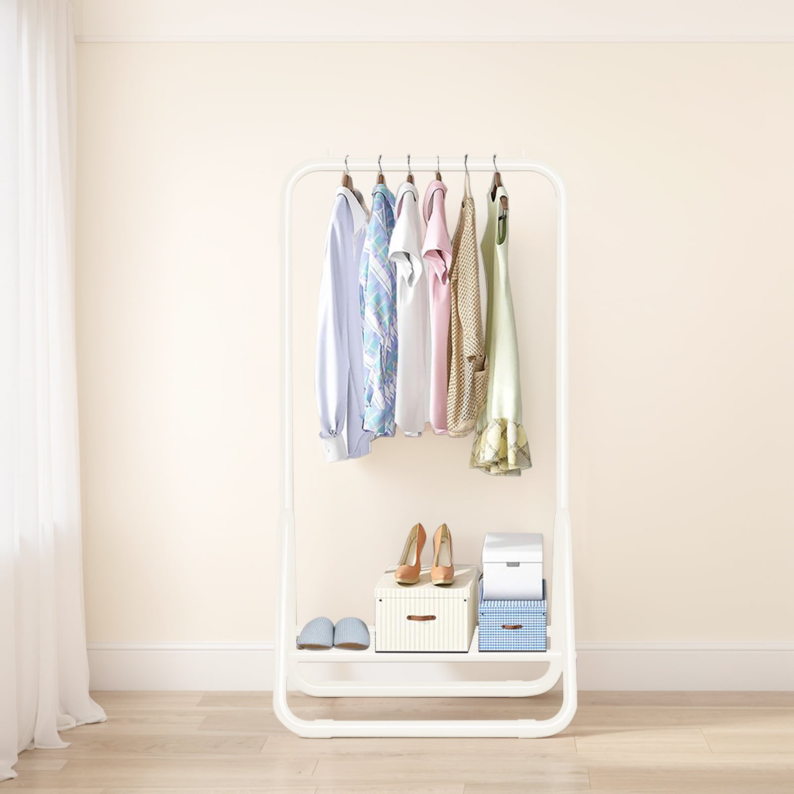 Portable Metal Garment Rack, Sturdy Clothing Rack with Storage Shelves ...