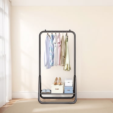 Mainstays Garment Rack with Shoe Cubbies, Silver and Black, Metal Frame ...