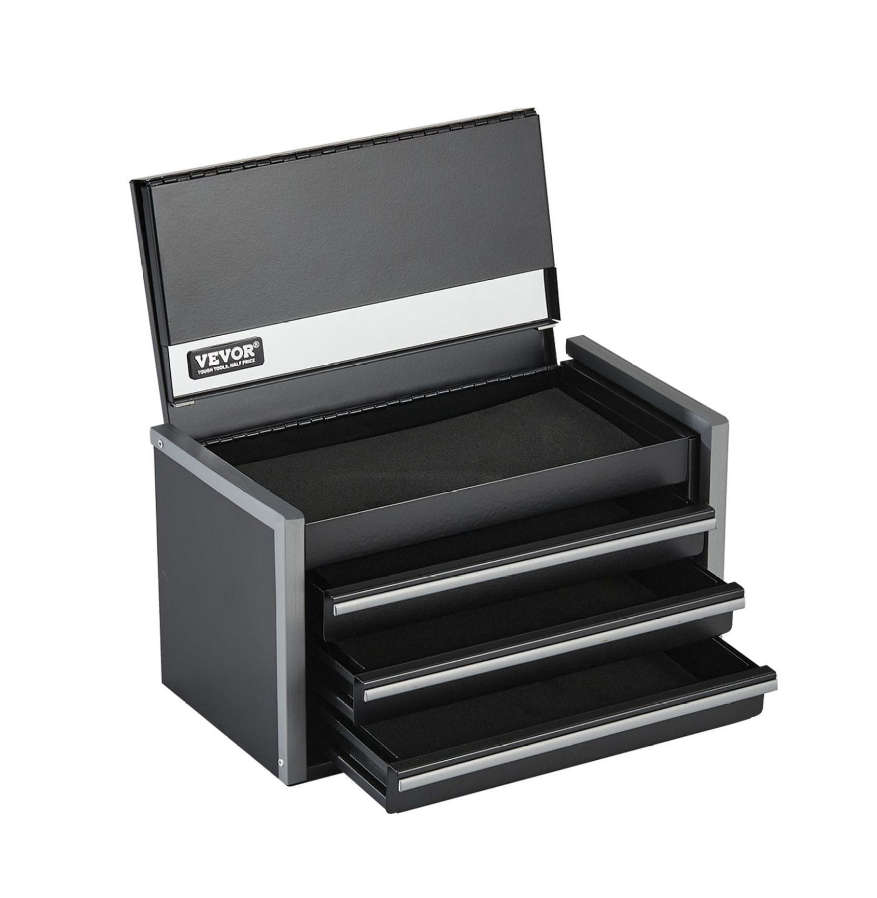 Portable Metal Tool Box, 8.6-inch 3 Drawer Tool Organizer - Black Steel ...