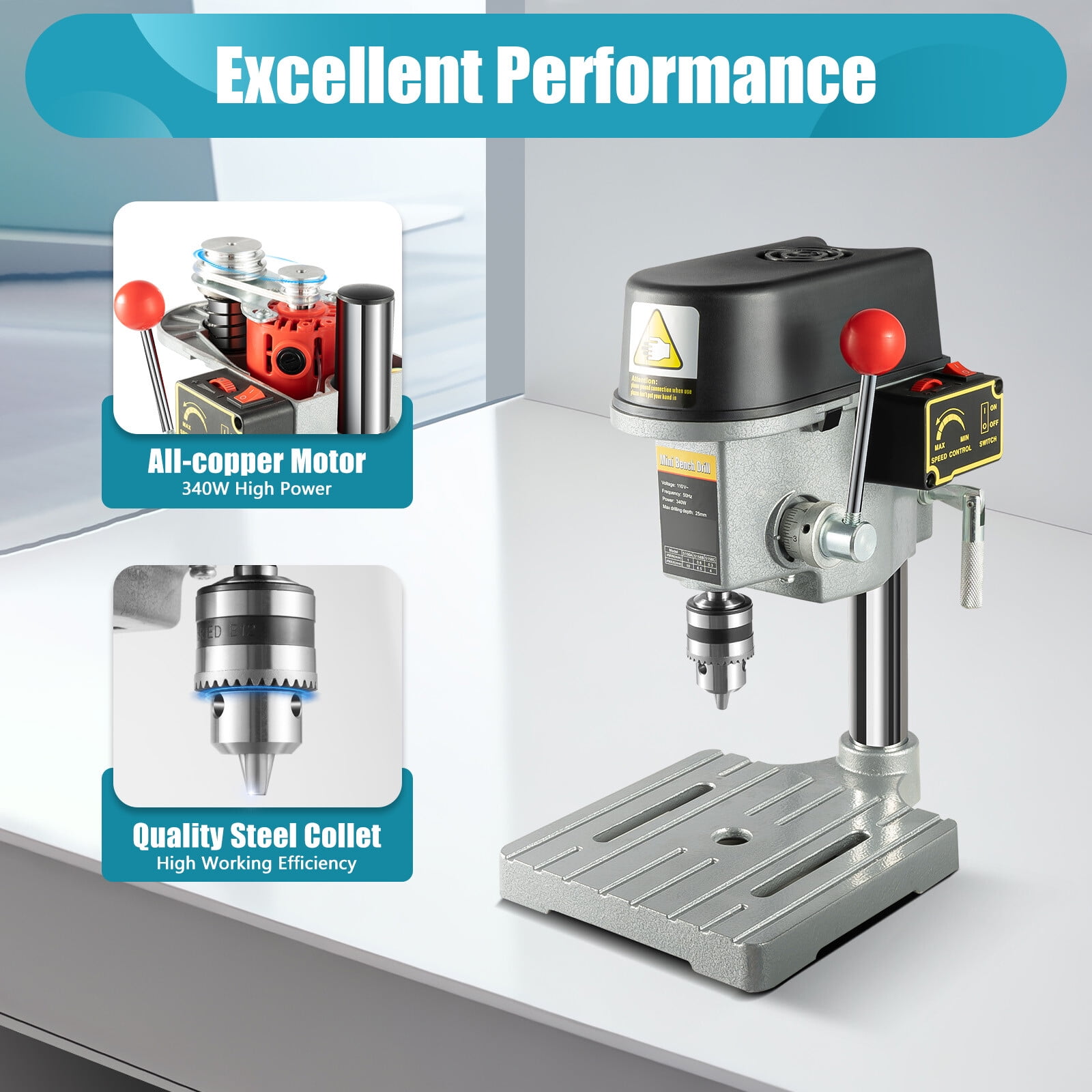 Portable Mini Bench Drill Press, 340W Corded Electric Small Benchtop ...