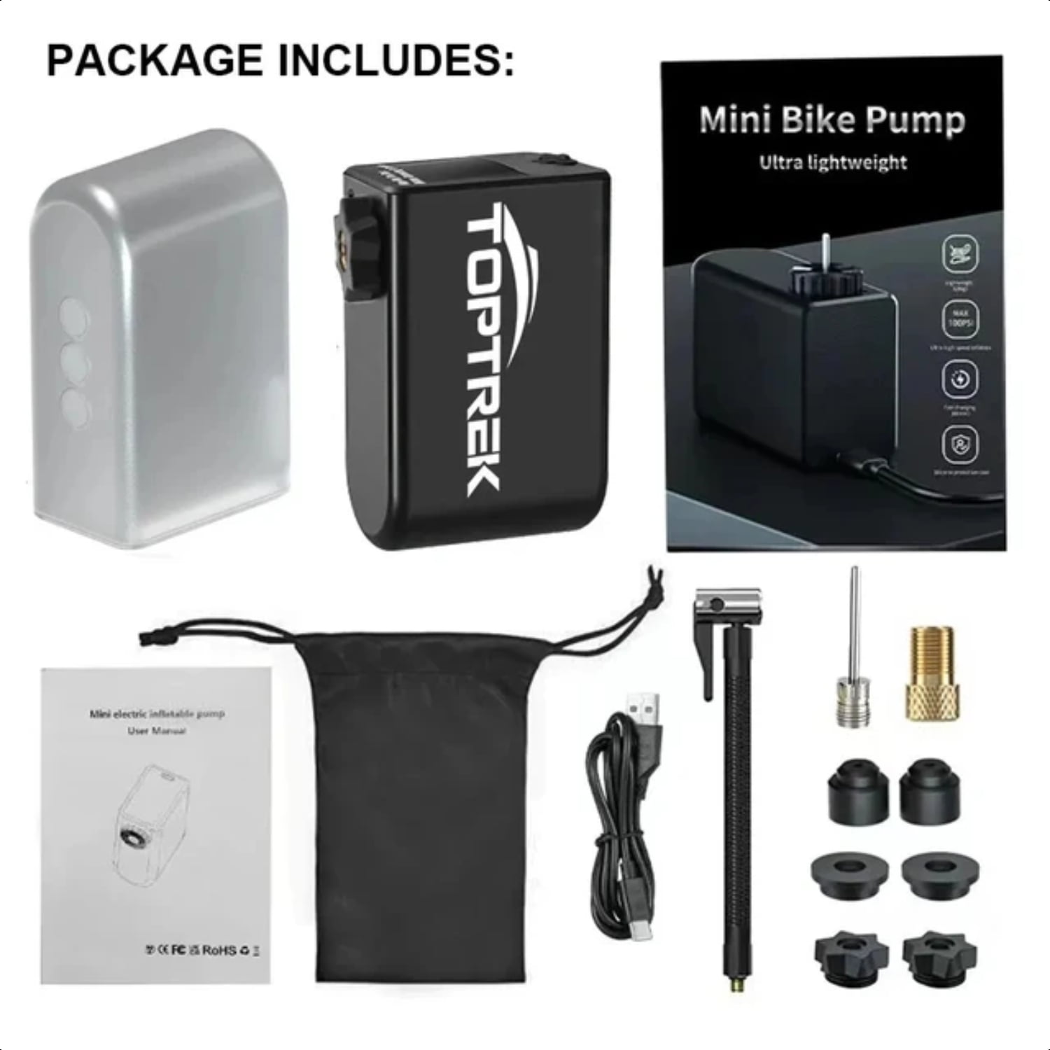 Portable Mini Bicycle Inflator with 1260mAh Battery 100psi Pressure ...