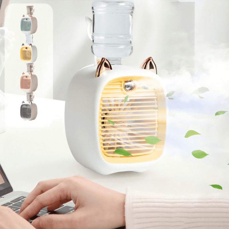 Portable Mini Fan with Spray & Humidifier 3-Speed Rechargeable USB Desk ...