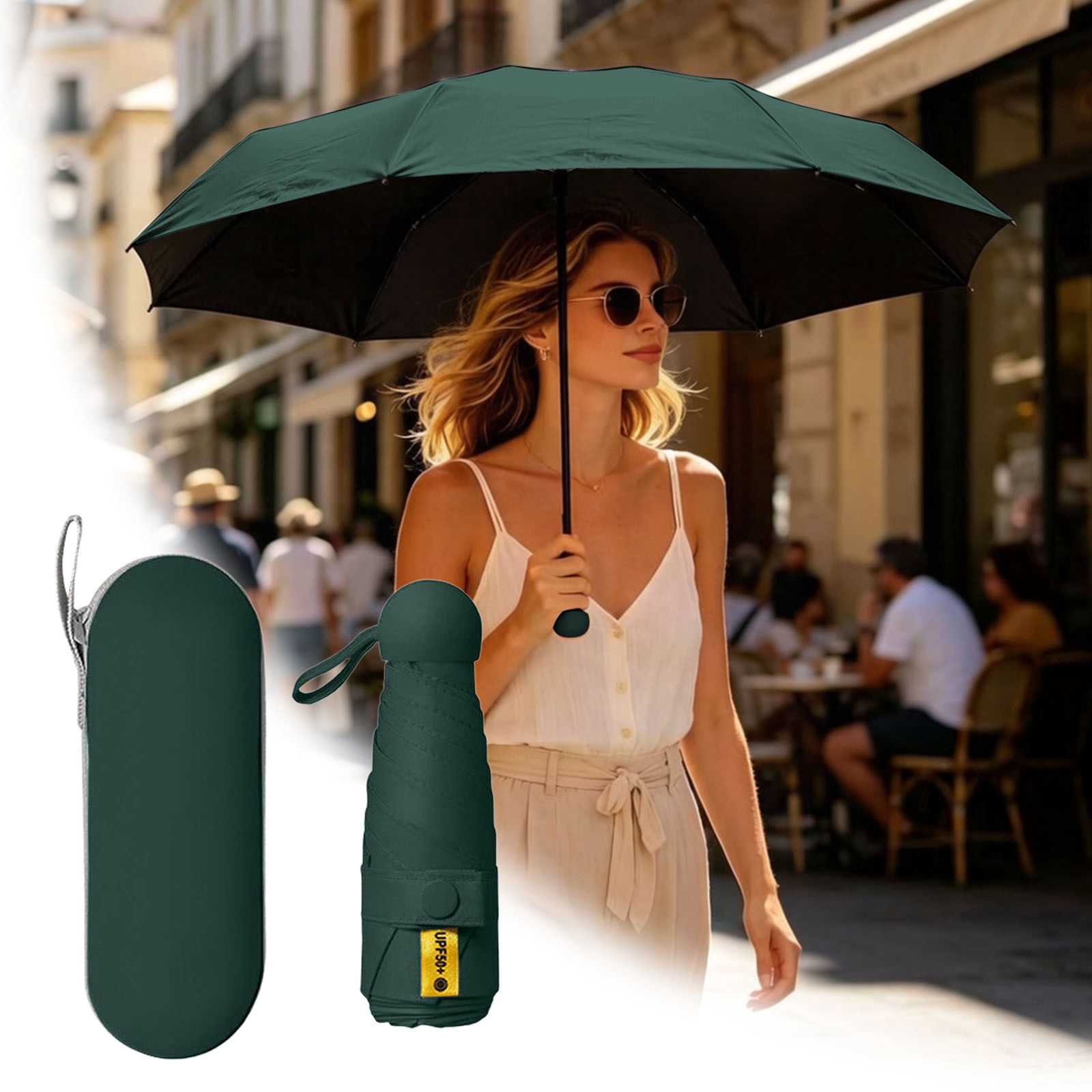 Portable Mini Folding Compact Umbrella Black UV Block Inner Coating ...