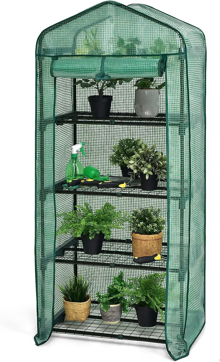 Portable Mini Greenhouse, Gardening Tent W/ 4-Tier Rack, Weatherproof ...