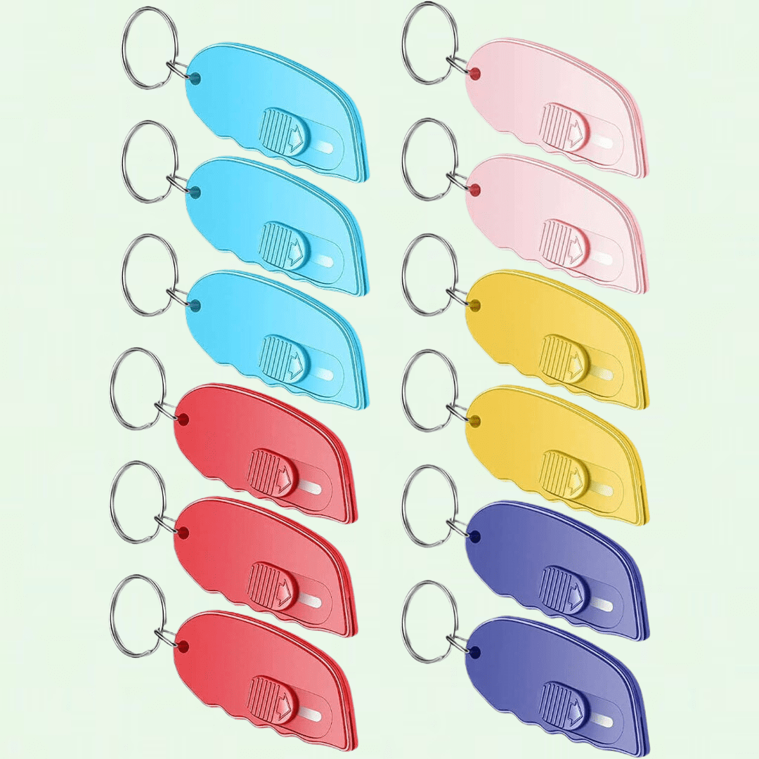 12 Pack Mini Box Cutter Keychain, Auto Retractable Blade, Pocket ...