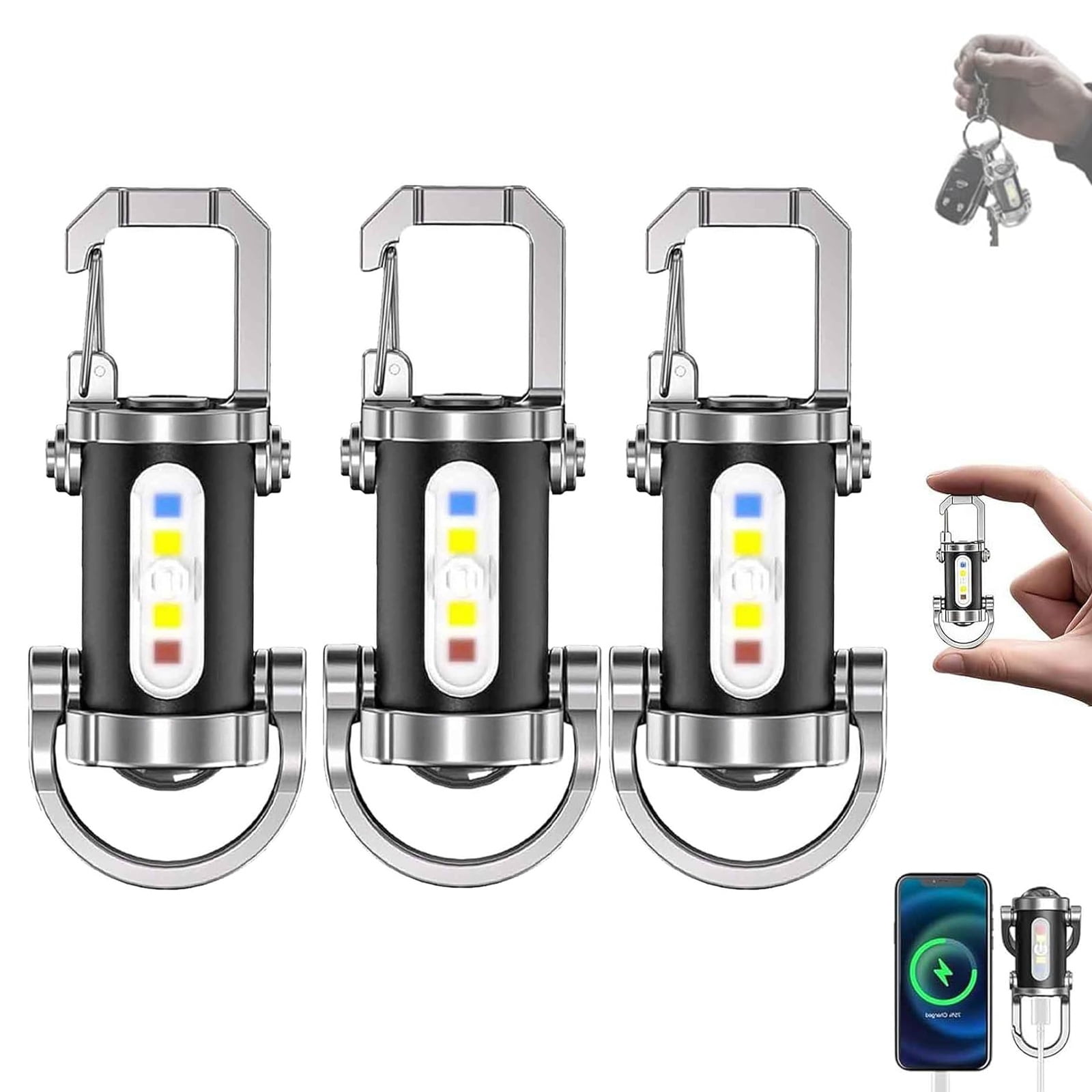 Portable Mini Keychain Flashlight Super Bright Rechargeable Type-C LED ...