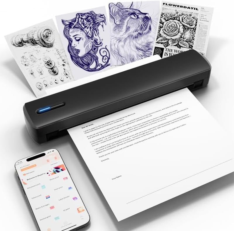 Portable Mini Printer, Wireless Printers for Travel, Inkless Thermal ...